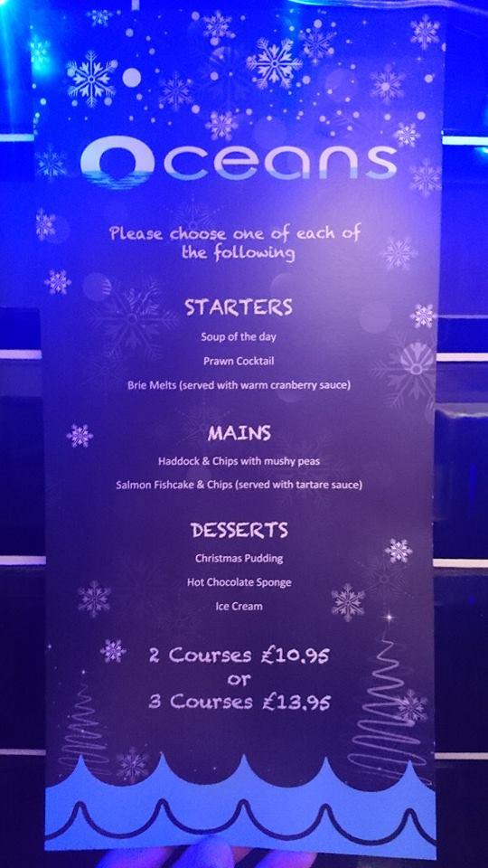 Menu at Oceans fast food, Leeds