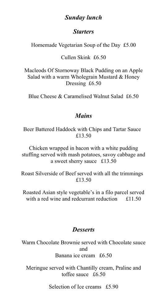 Menu at Old School Restaurant, Dunvegan