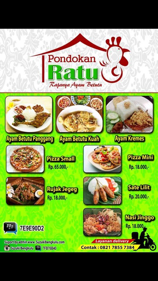 Menu at Pondokan Ratu "raja nya ayam Betutu" masakan khas Balines, Bengkulu