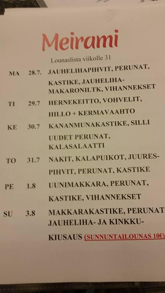 Menu at Ravintola Meirami, Finland