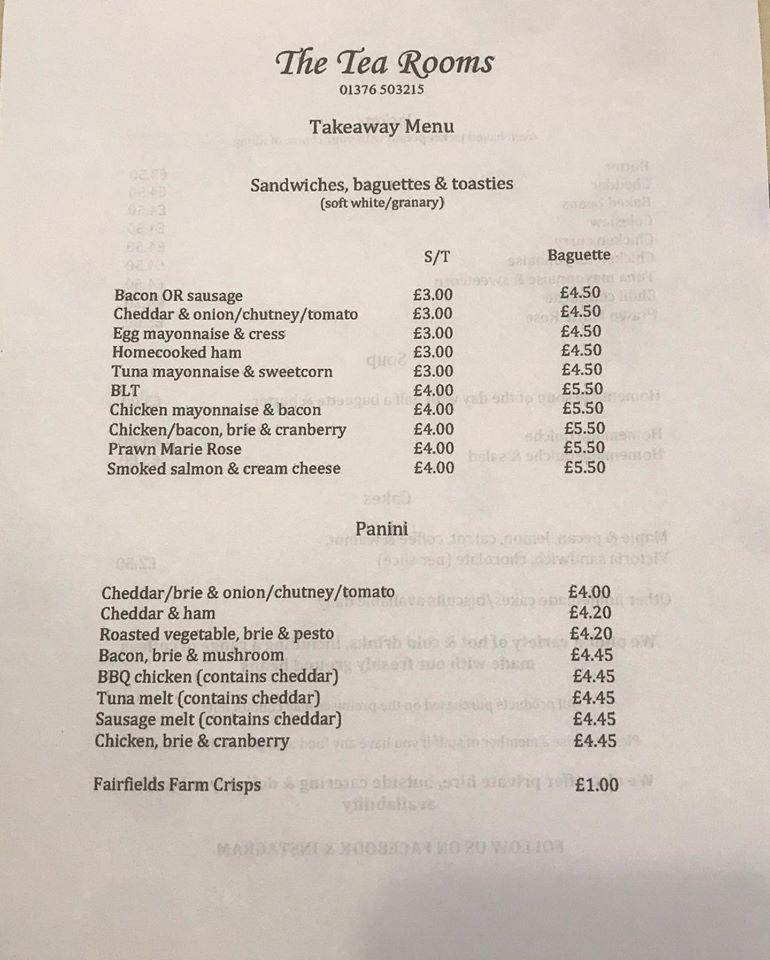 Menu at The Tea Rooms restaurant, Witham