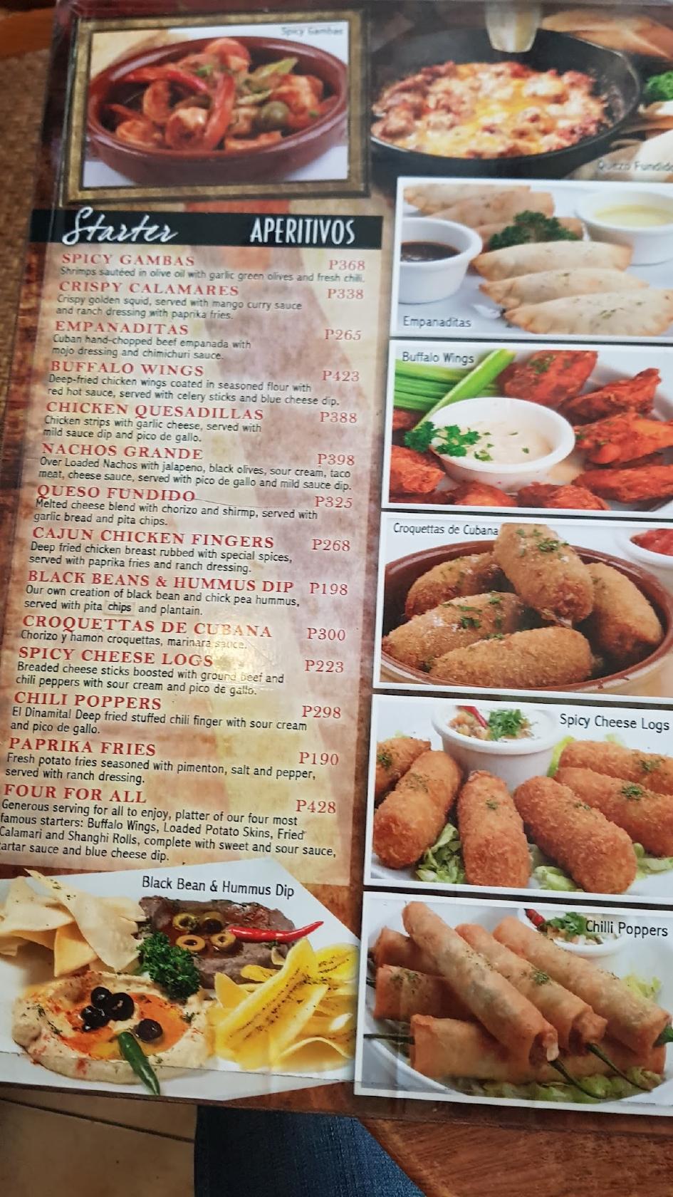 Menu at Cafe Cubana, Makati, P Burgos