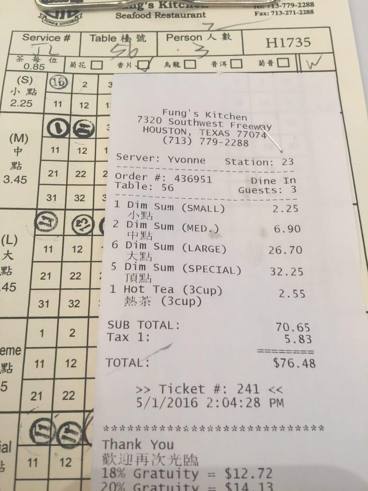 Menu at Fung's Kitchen restaurant, Houston