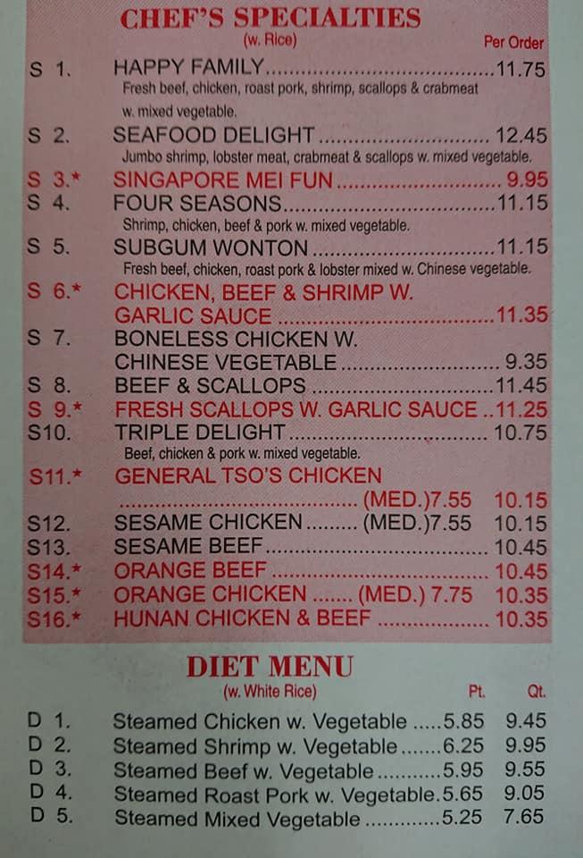 Menu at Golden Dragon restaurant, Wilmington