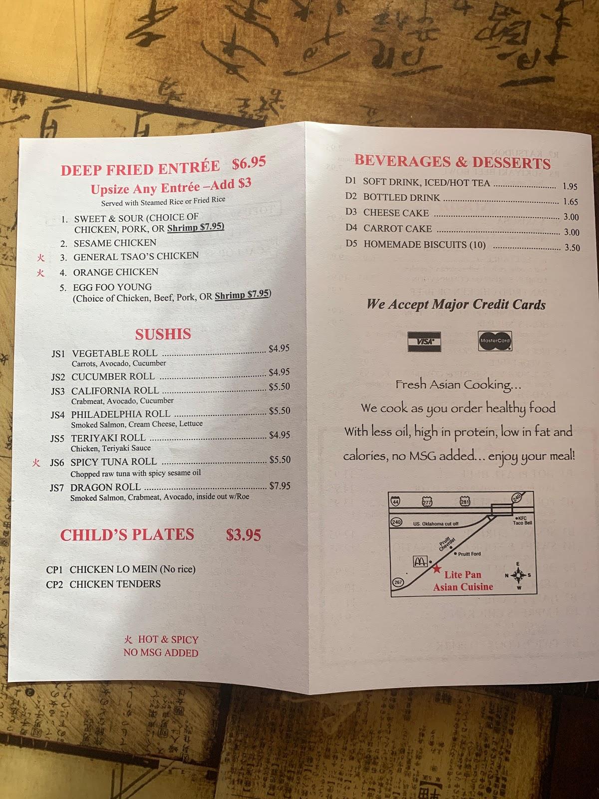 Menu at Lite Pan restaurant, Burkburnett