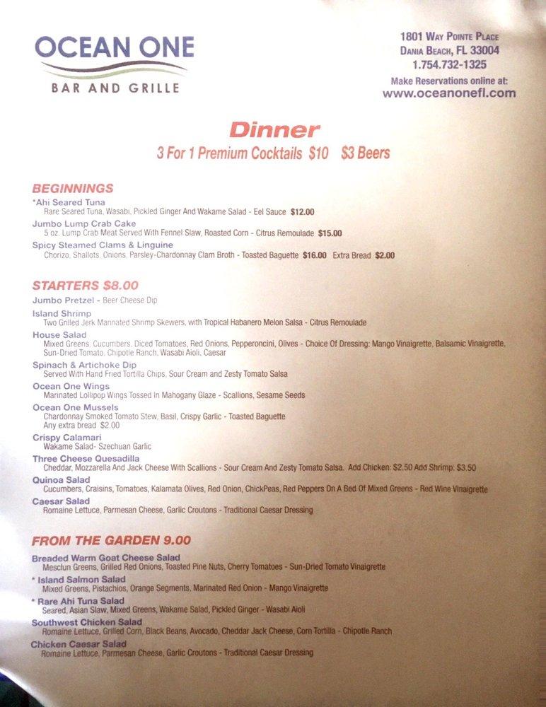 Menu at Ocean One Bar & Grille, Dania Beach