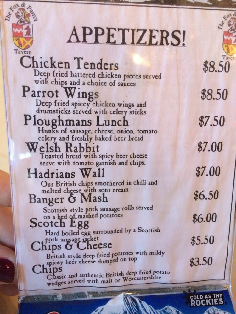 Menu at The Fox & Parrot Tavern pub & bar, Gatlinburg