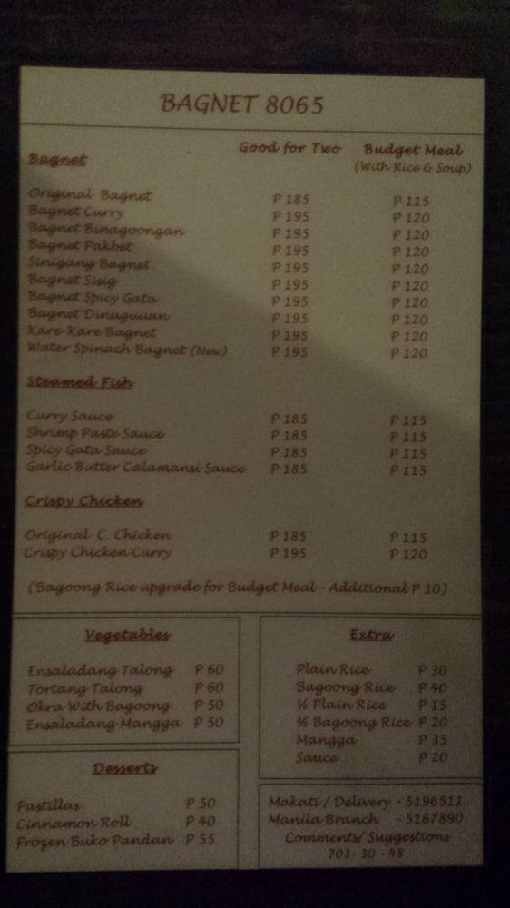 Menu at 8065 Bagnet restaurant, Makati