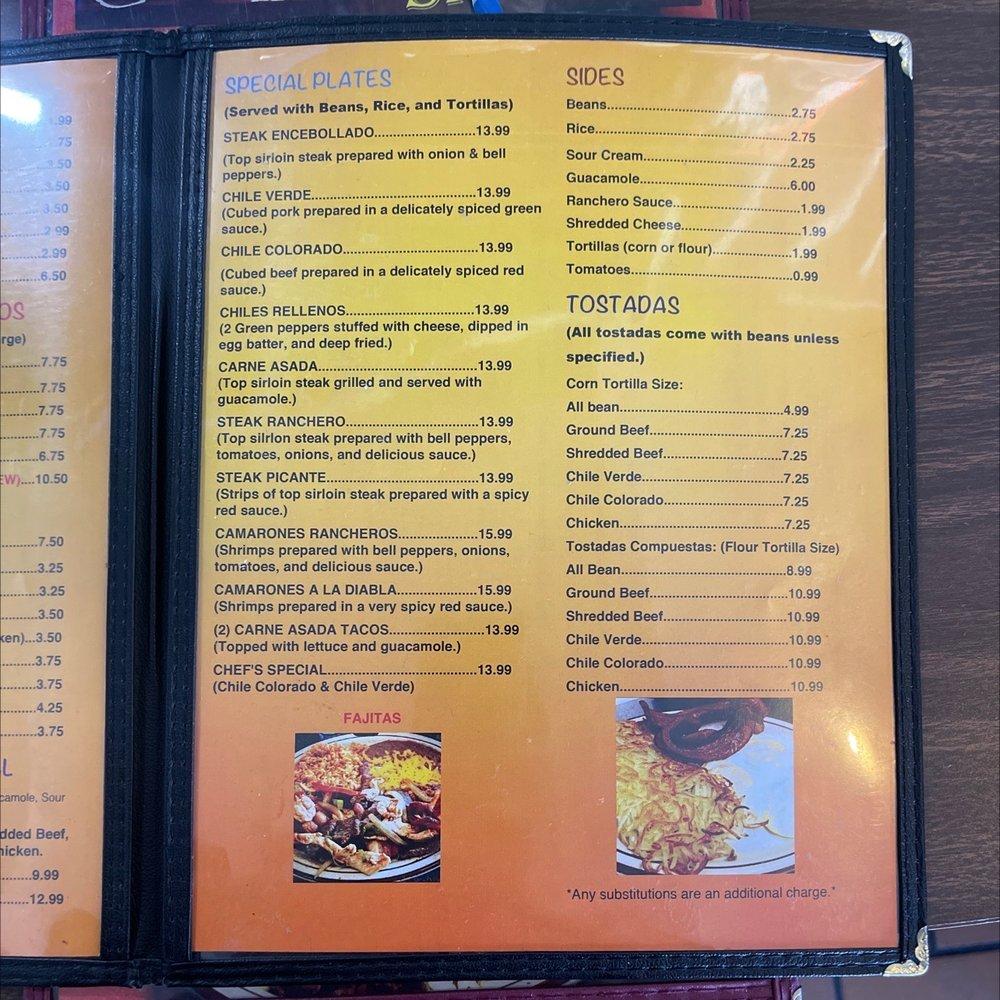 Menu at Cafe Leon Mexican Restaurant, Fresno