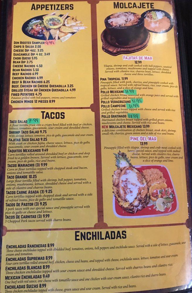 Menu at Don Bigotes Centre restaurant, Centre