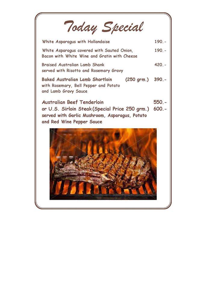 Menu at Louis restaurant, Pattaya City