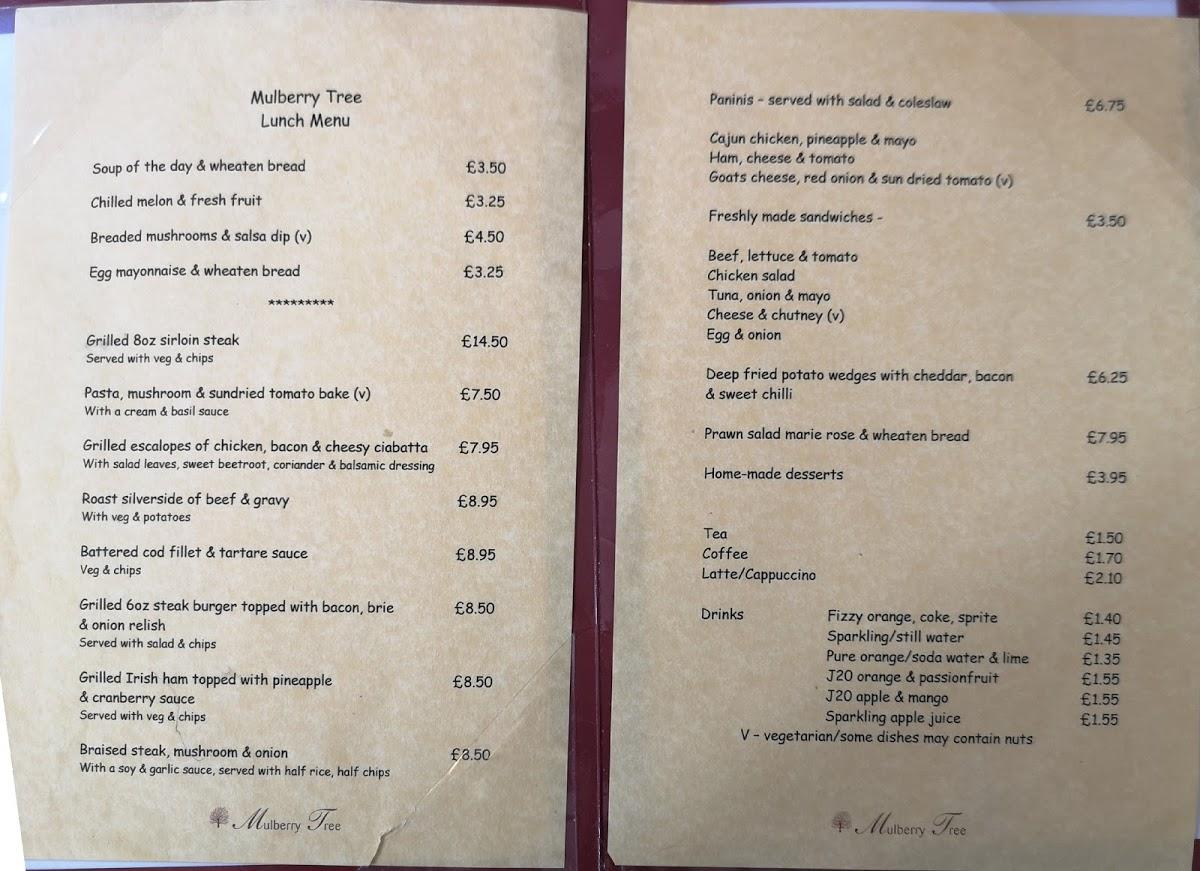 Menu at Mulberry Tree Restaurant, England