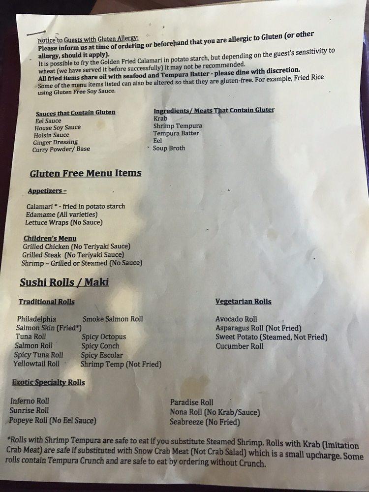 Menu at Nona Sushi restaurant, Orlando