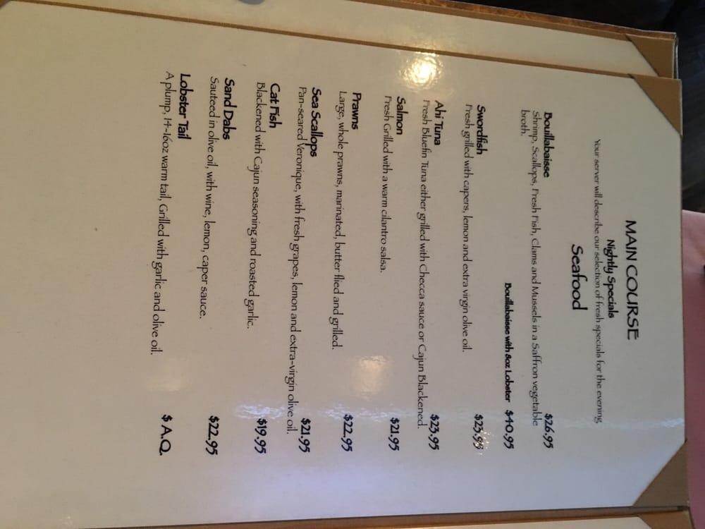 Menu at Oceans restaurant, Cathedral City