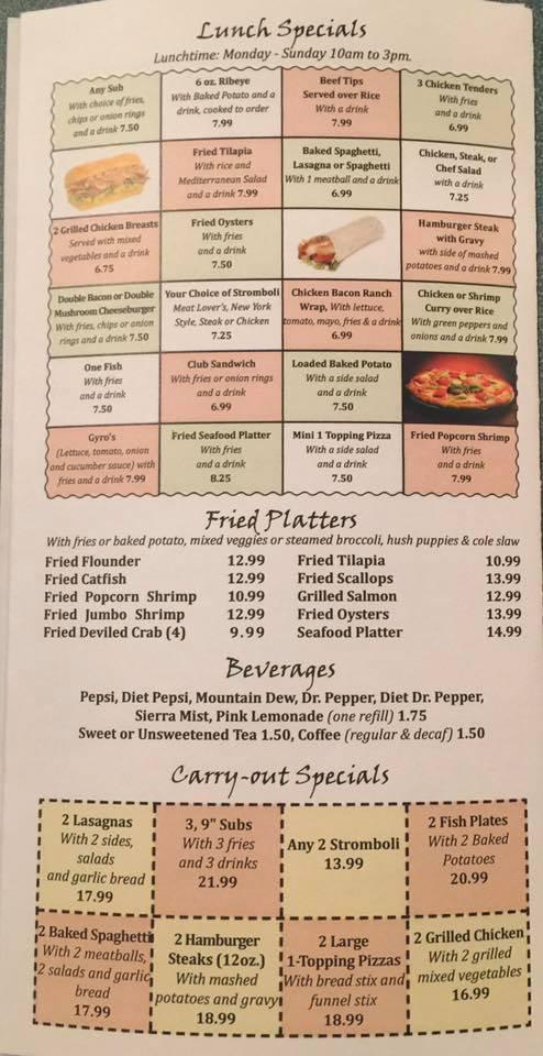 Menu at Pino's Pizza pizzeria, Brookneal
