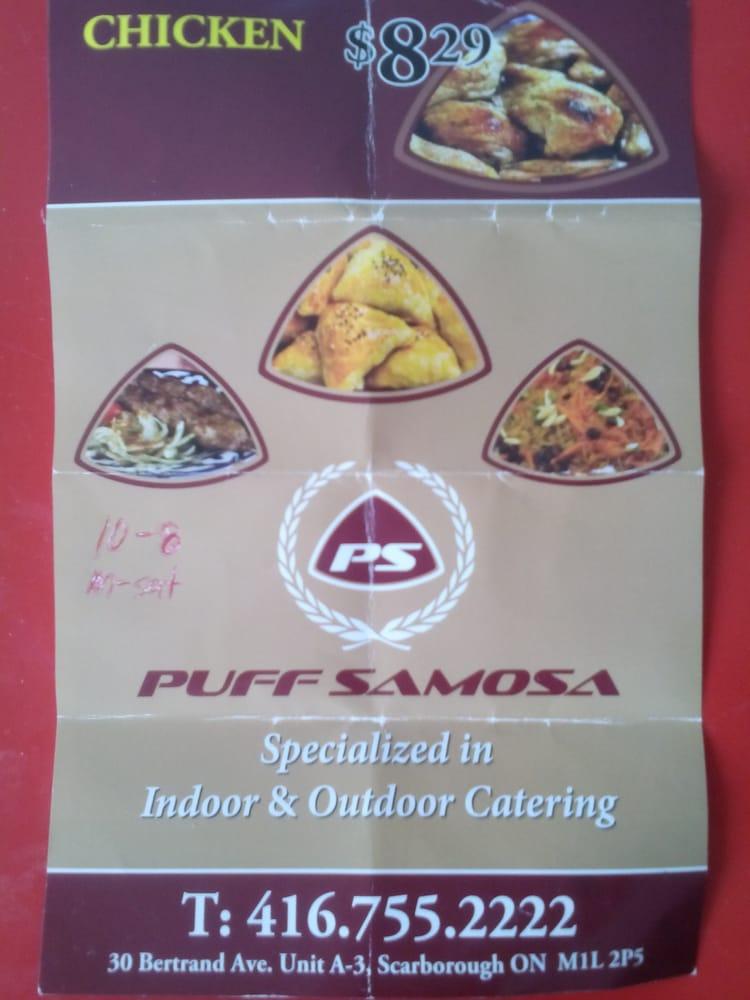 Menu at Puff Samosa restaurant, Toronto