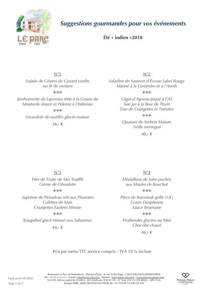 Menu at Restaurant Le Parc, Illzach