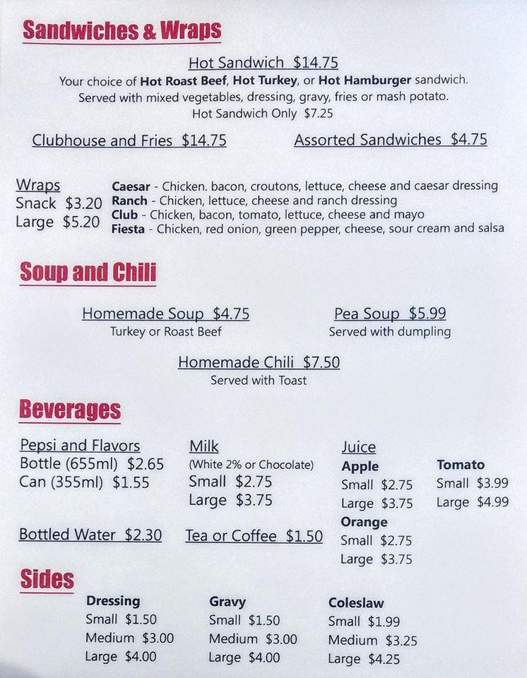 Menu at Rod's Restaurant, Clarenville