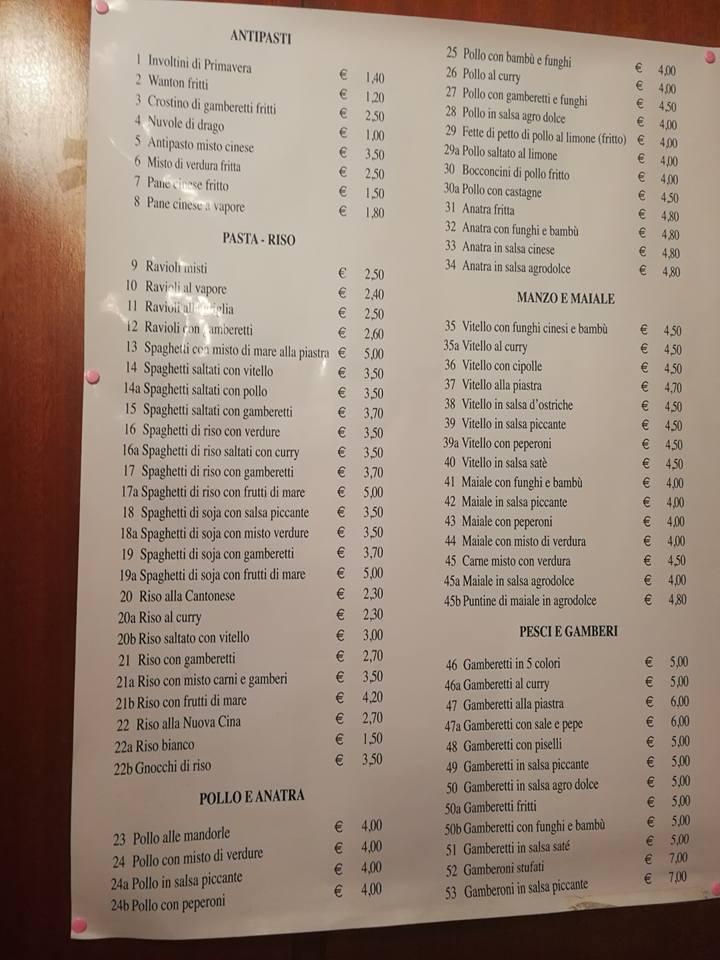 Menu da Rosticceria Nuova Cina fast food, Genova