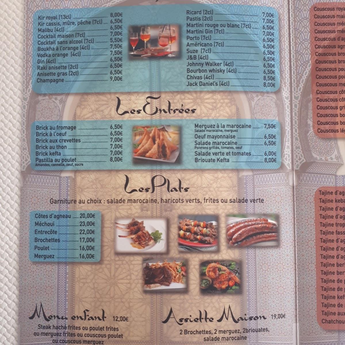 Menu au Safi restaurant, Porcheville