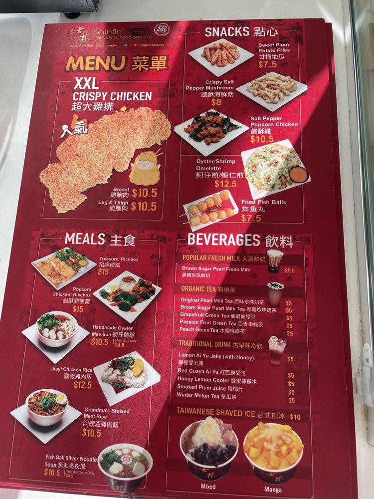 Carta de comida rápida Shihlin Taiwan Street Snacks, San Jose