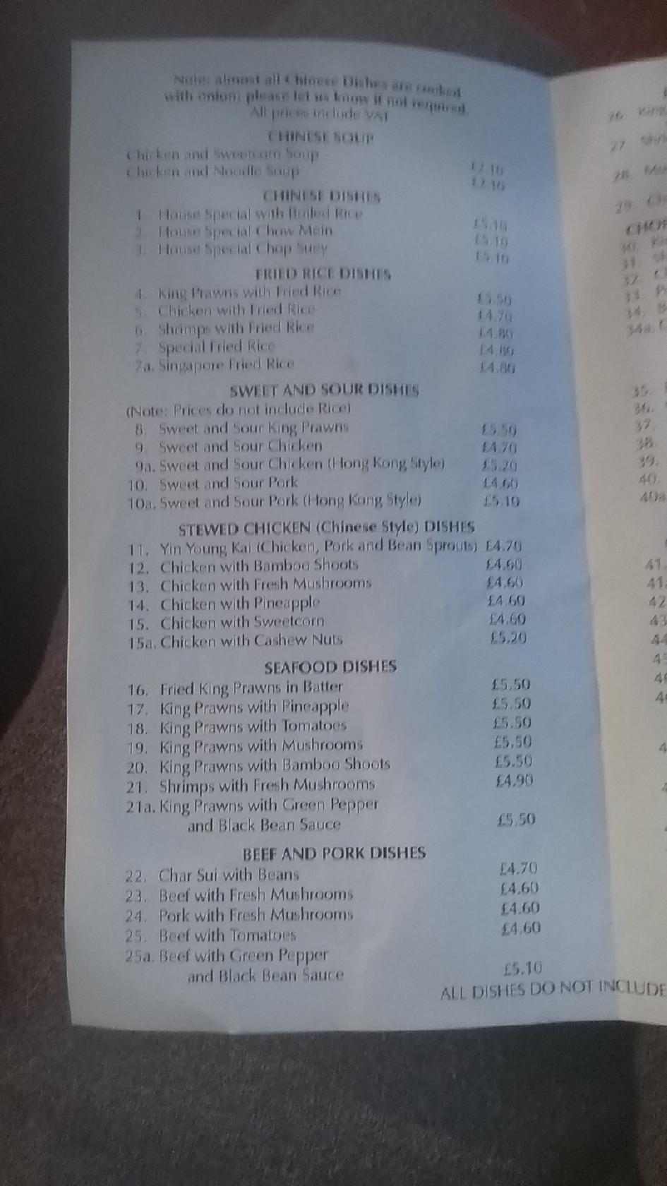 Menu at Silver Bridge House fast food, Bideford