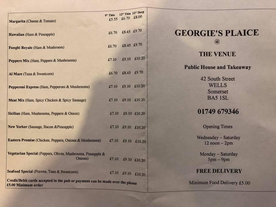 Menu at The Venue pub & bar, Wells