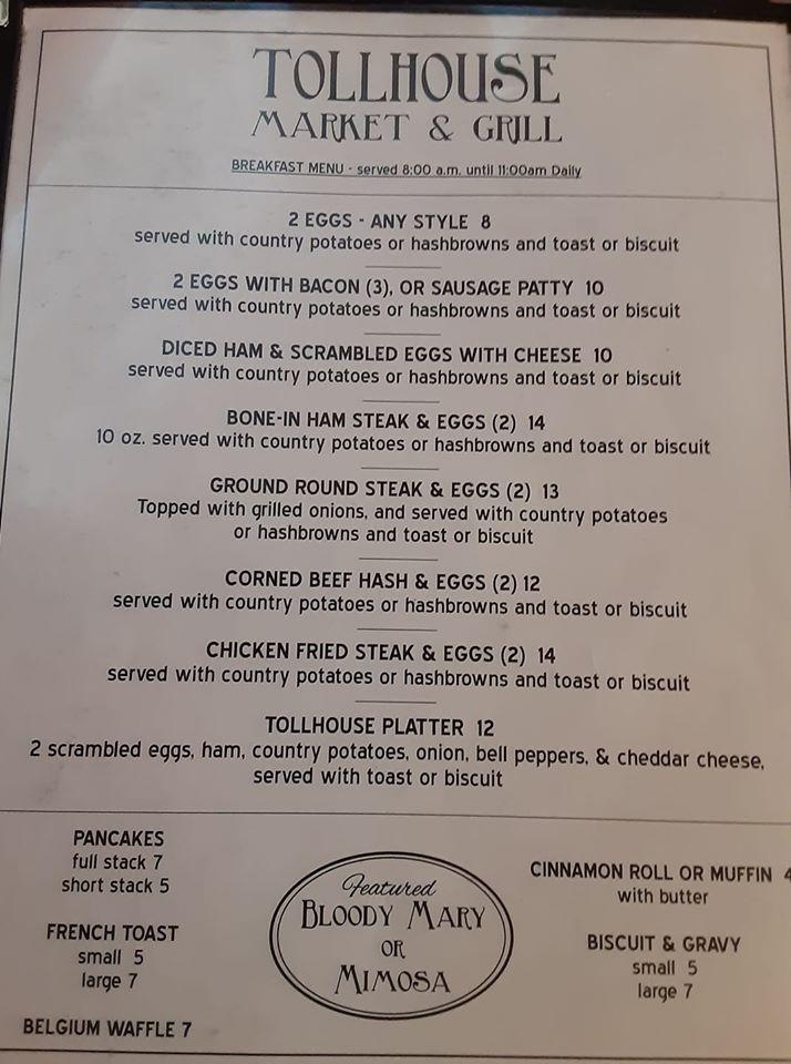 Menu at Tollhouse Market & Grill restaurant, Tollhouse