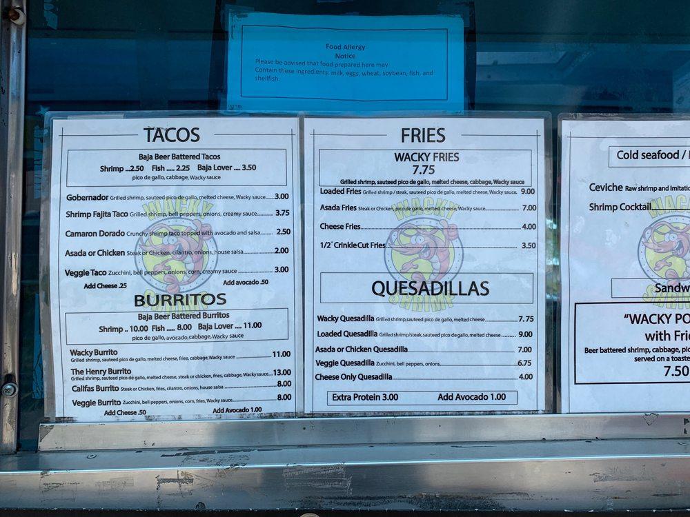Menu at Wacky Shrimp restaurant, Inglewood, Aviation Blvd