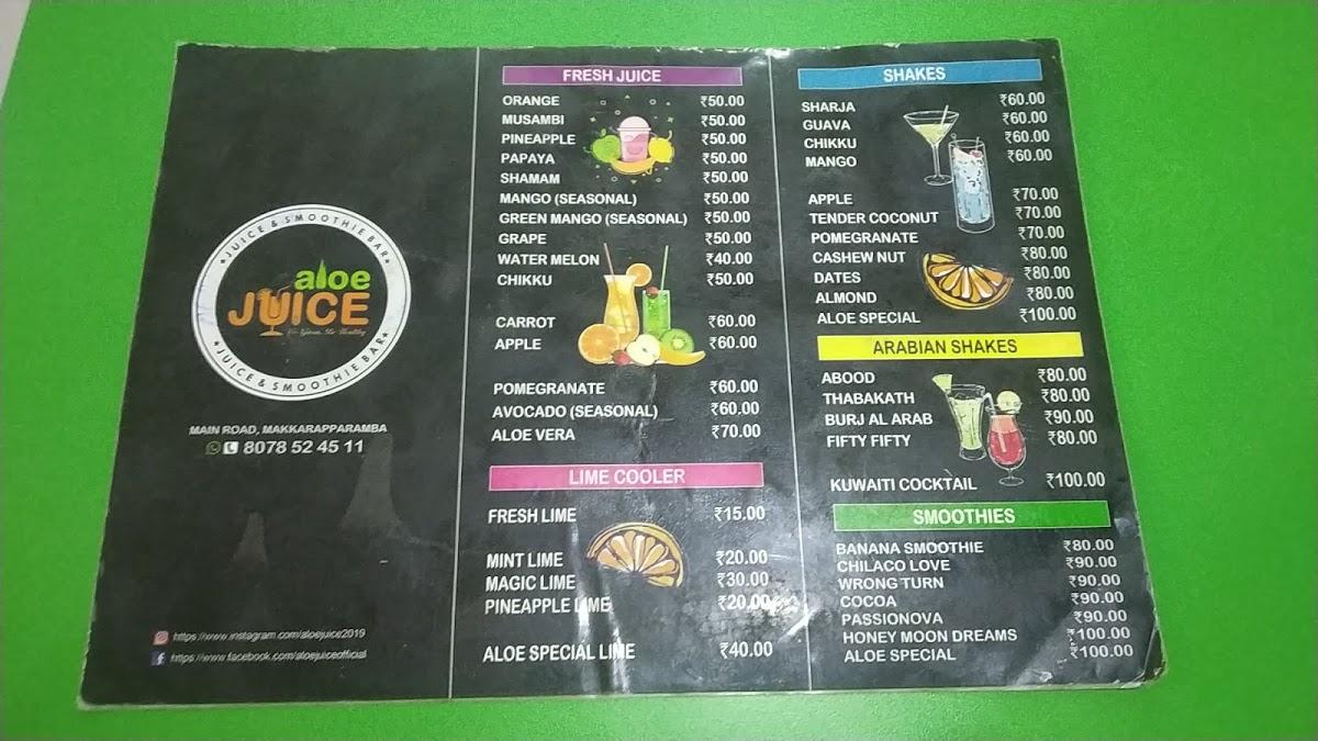 Menu at Aloe Juice - Juice & Smoothie Bar, Makkaraparamba