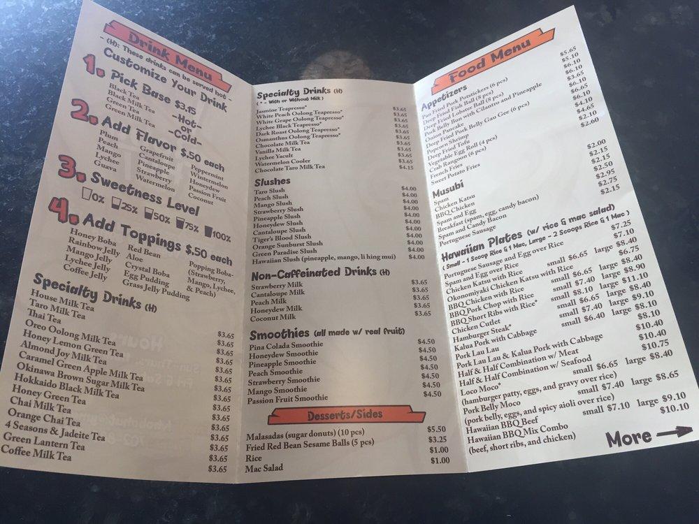 Menu at Boba Hut restaurant, Las Vegas, S Rainbow Blvd