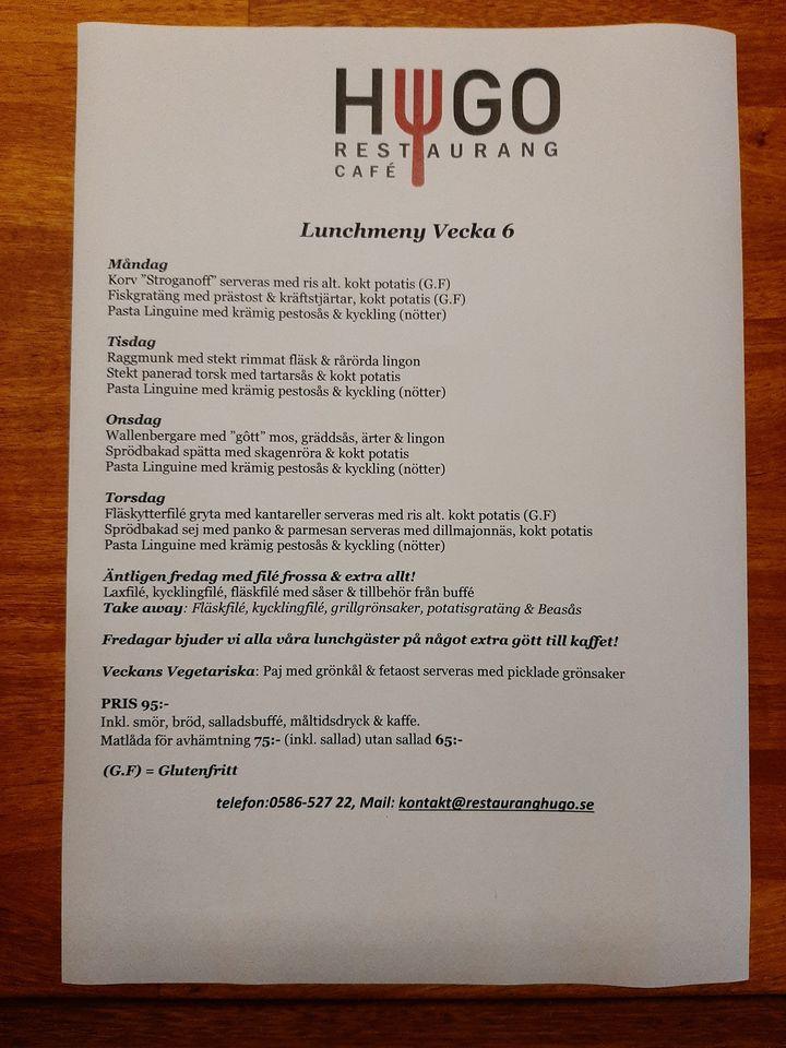 Menu at Hugo Restaurang Café restaurant, Karlskoga