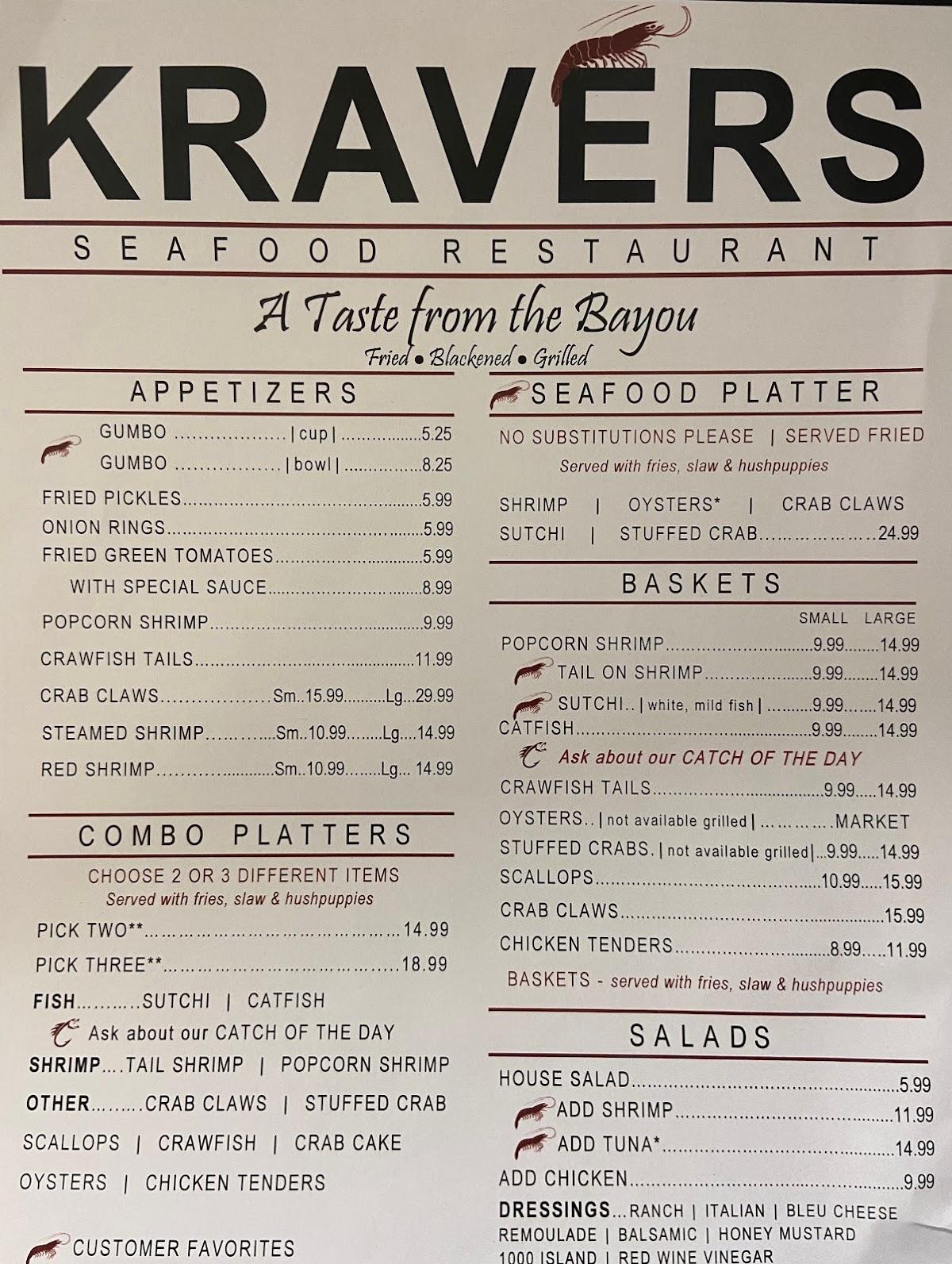 Menu at Kravers Seafood Daphne restaurant, Daphne