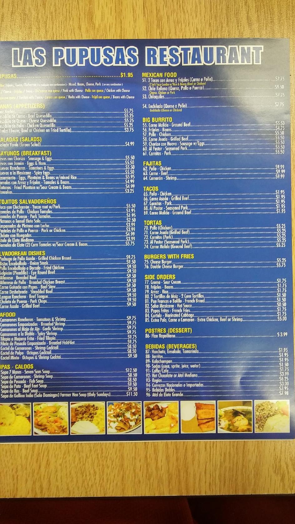 Menu at Las Pupusas Restaurant, Henderson, W Sunset Rd