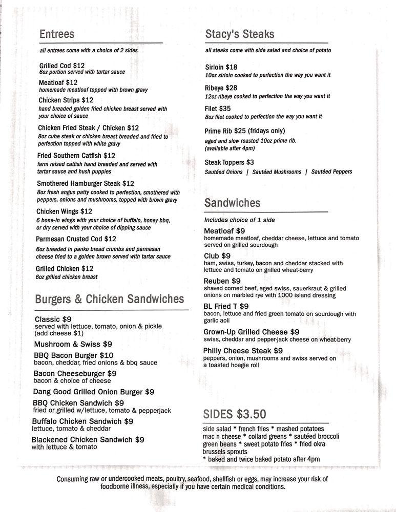 Menu at Stacy's Place restaurant, Guthrie, 113 W Harrison