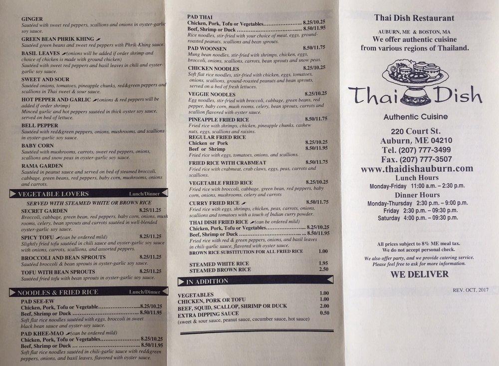 Menu at Thai Dish restaurant, Auburn