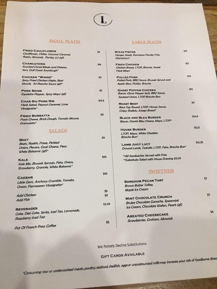 Menu at The Little Lamb Gastropub, Clearwater