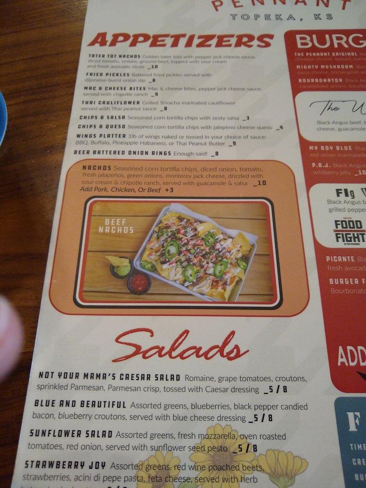 Menu at The Pennant restaurant, Topeka