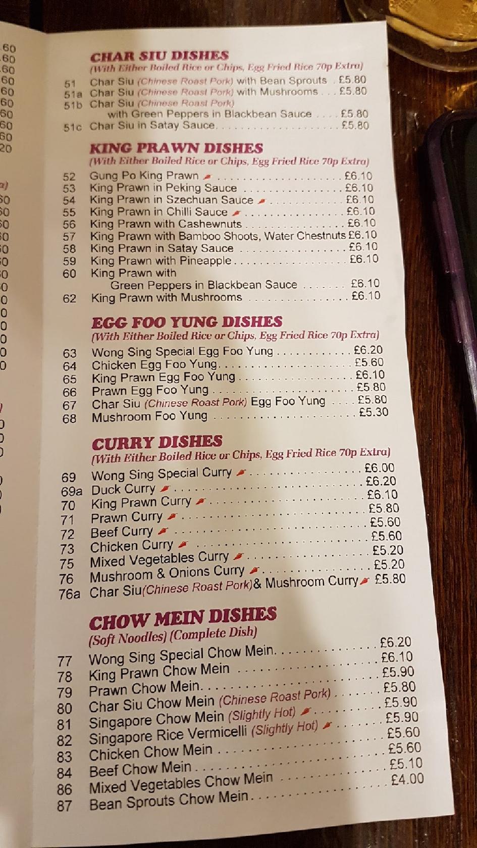 Menu at Wong Sing Takeaway fast food, Acrefair