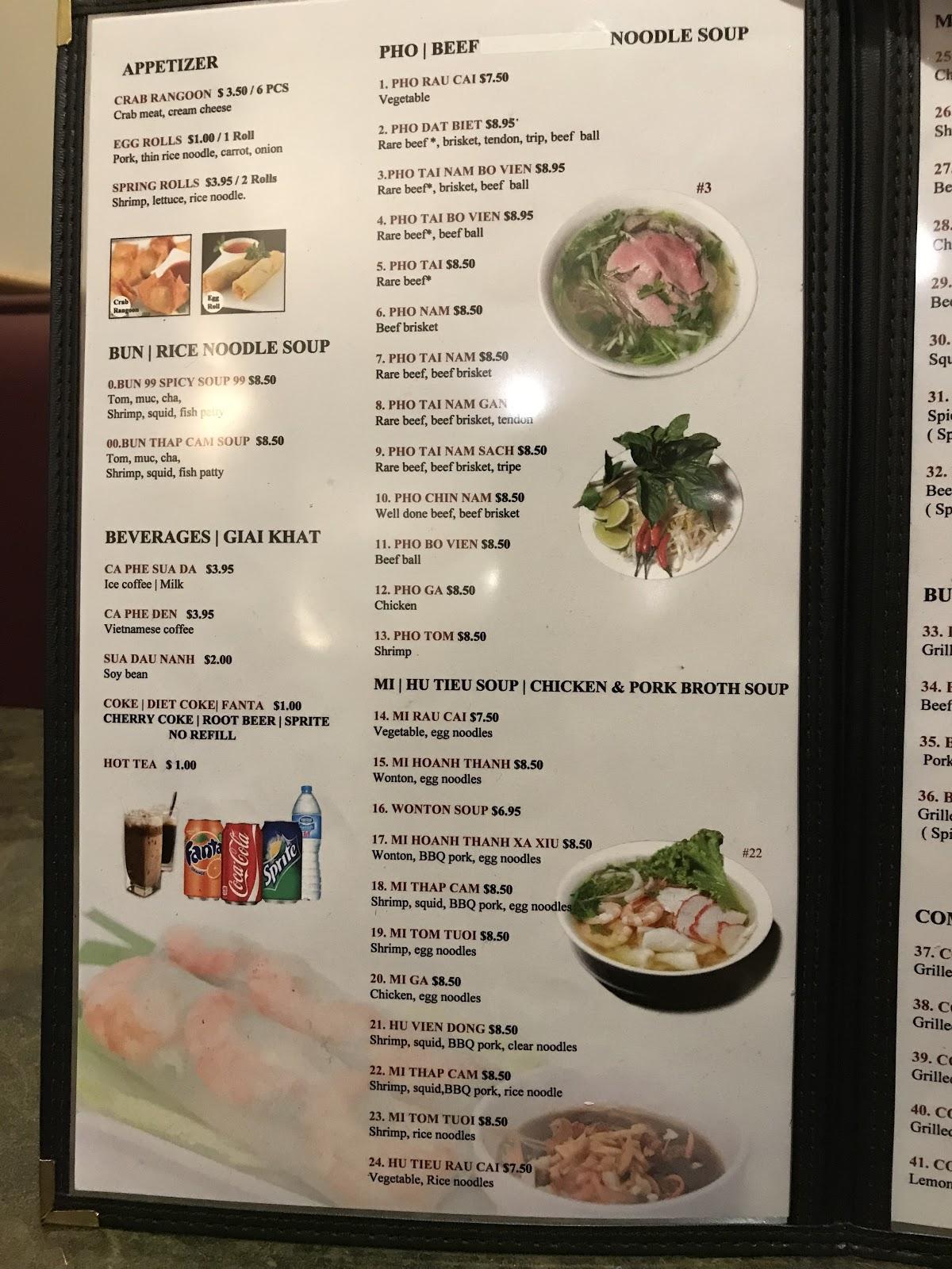 Menu at Asian Palace Restaurant Phở 99, Grand Rapids