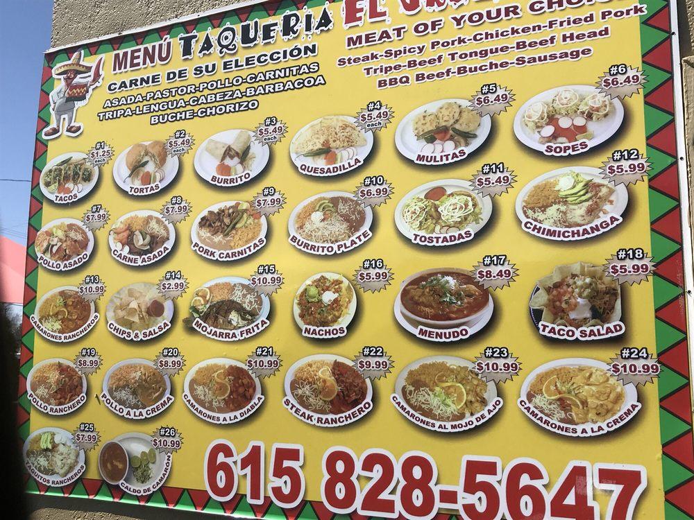 Menu at El Grullense Taqueria restaurant, Hendersonville