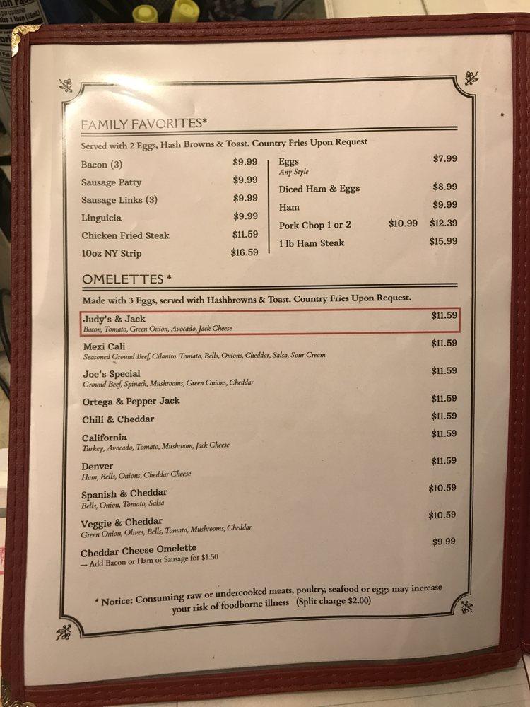 Menu at Judy's Junction restaurant, Upper Lake, 375 E Hwy 20