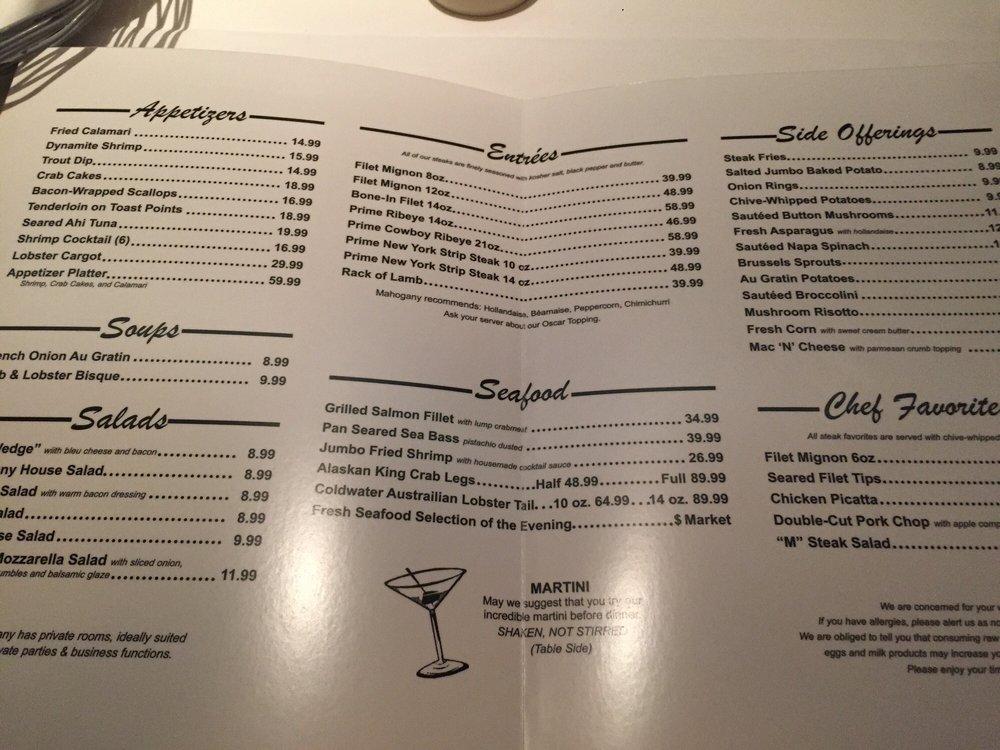 Menu at Mahogany Prime Steakhouse, Oklahoma City, 145 W Sheridan Ave