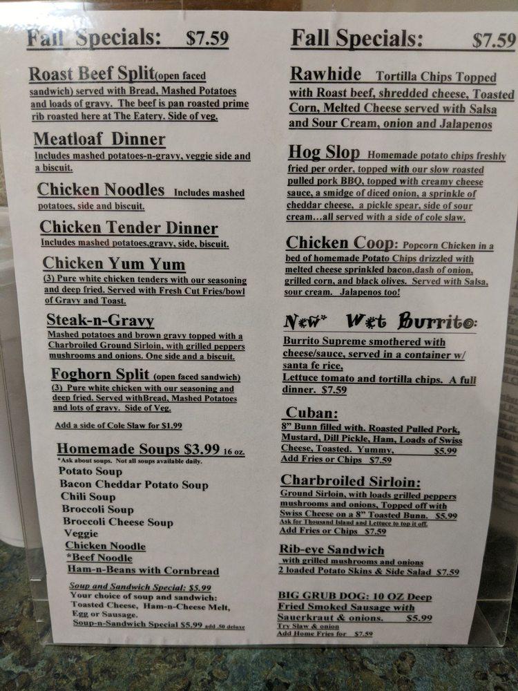 Menu at Main Eatery restaurant, McArthur, 511 W Main St