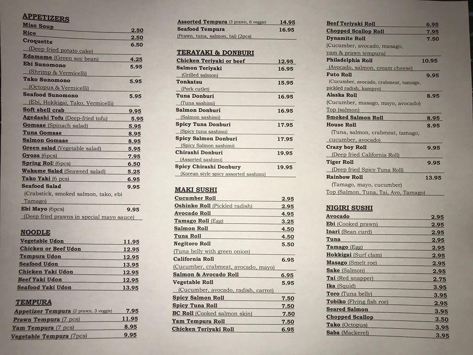 Menu at Okinawa Sushi Blackfalds restaurant, Blackfalds