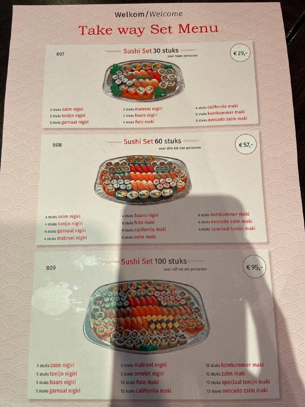 Menu at Otaru, Amsterdam