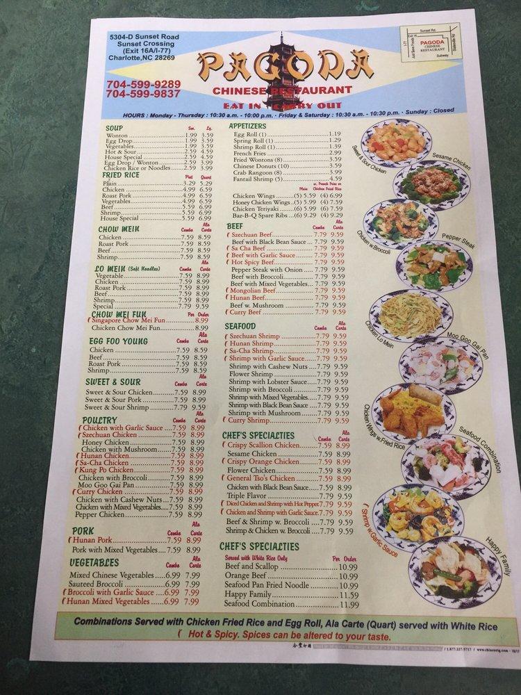 Menu at Pagoda Chinese Restaurant, Charlotte