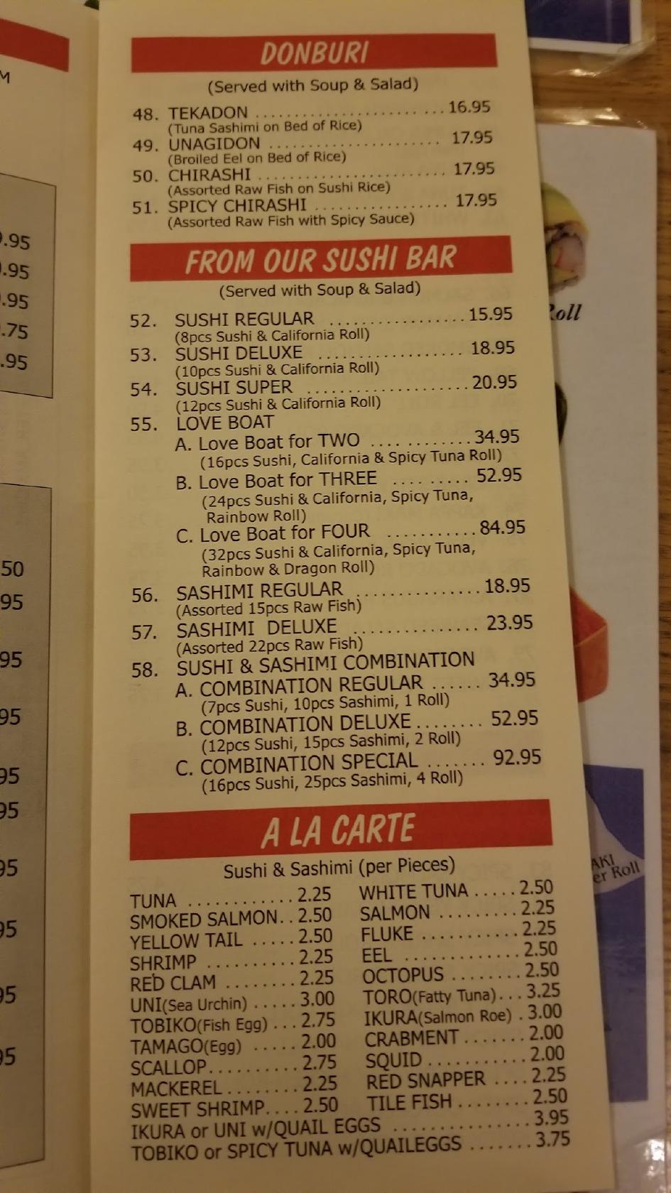 Menu at Sushi Boy Japanese restaurant, Garfield