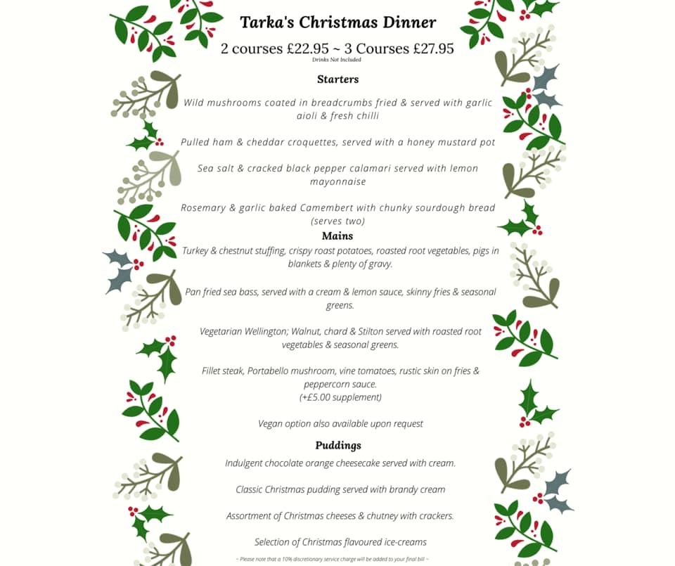 Menu at Tarka's Café cafe, England