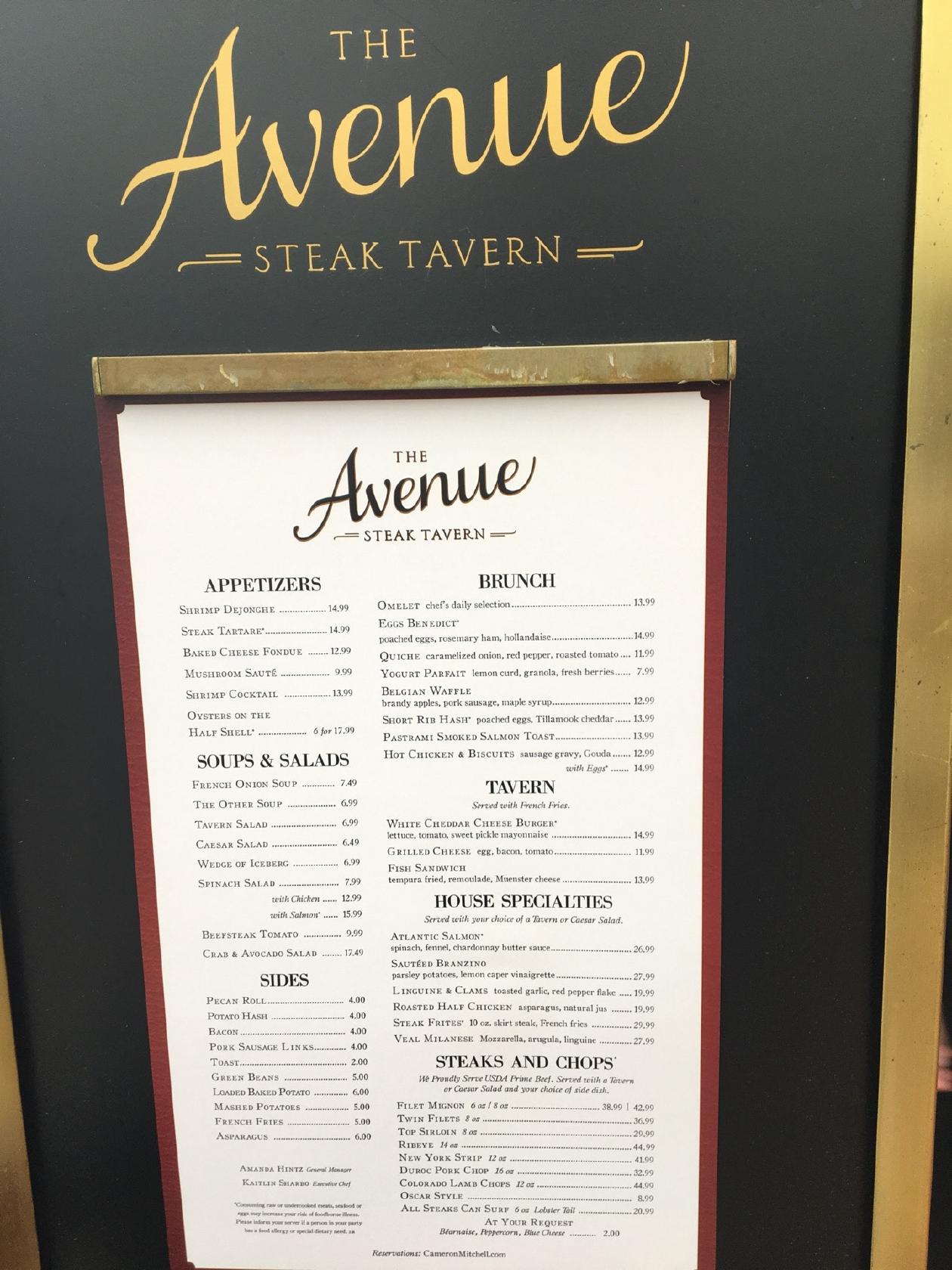 Menu at The Avenue Steak Tavern pub & bar, Grandview Heights, Grandview ...